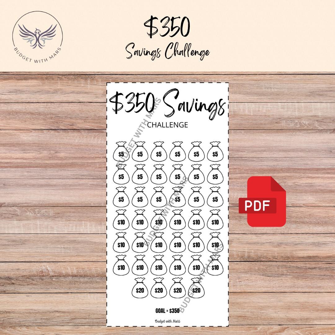 350 Dollar Savings Challenge | Printable PDF | Savings Tracker ...
