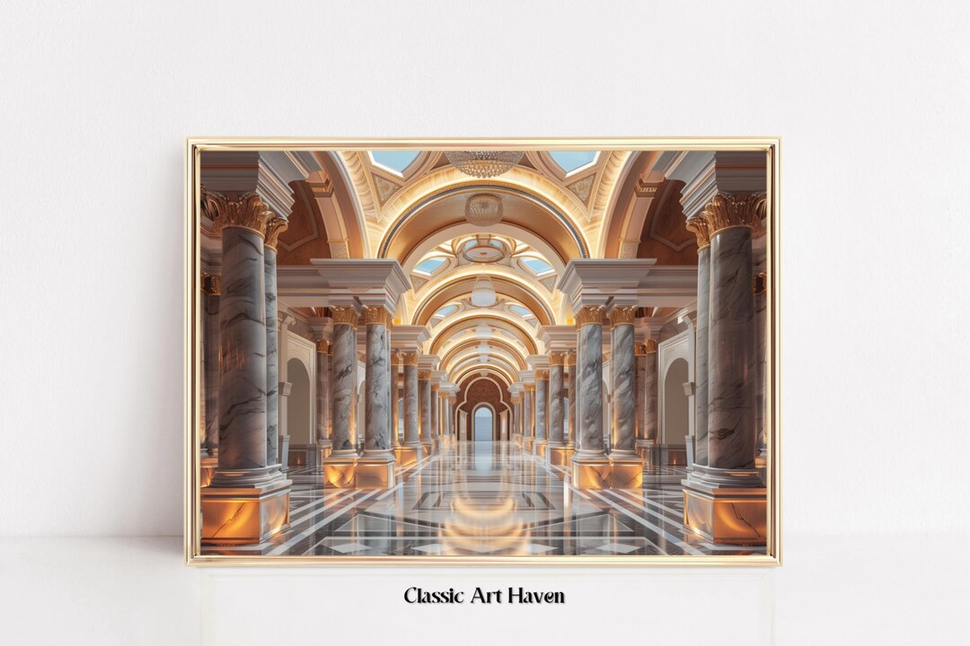 Grand Marble Hall Poster Luxurious Architectural Art Print for Elegant ...
