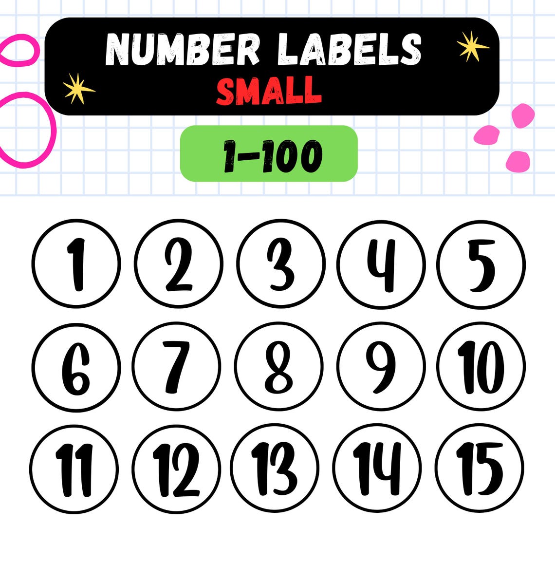 Black and White Small Number Labels 1-100 Printable, Round Number ...