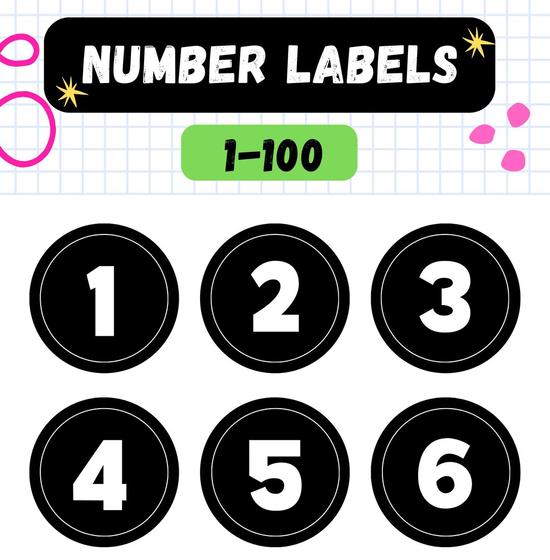 Black and White Circle Number Labels 1-100 (PDF) - Etsy