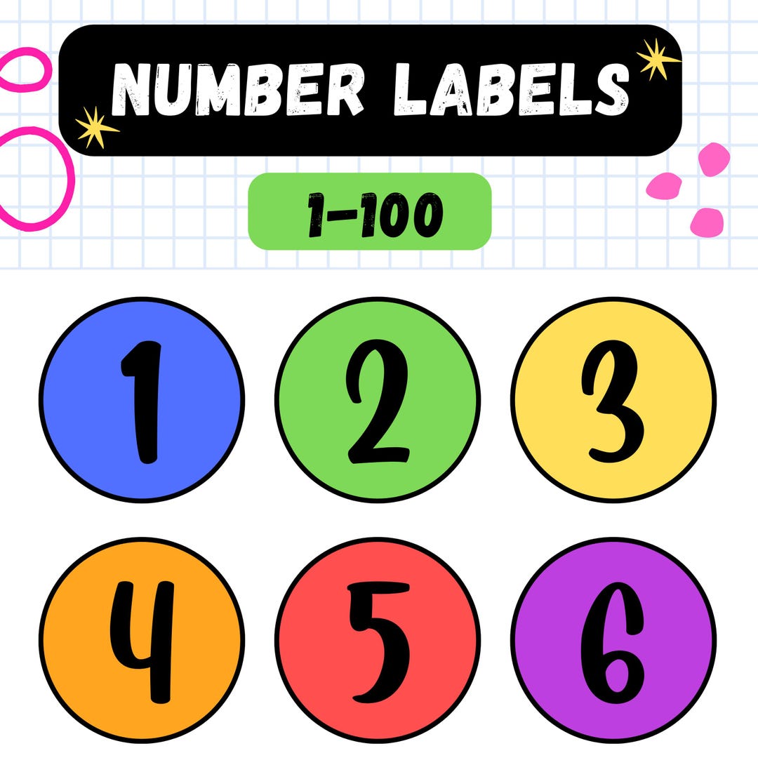 Number Labels Bright Colors, Round Number Labels, Circle Number Tags ...