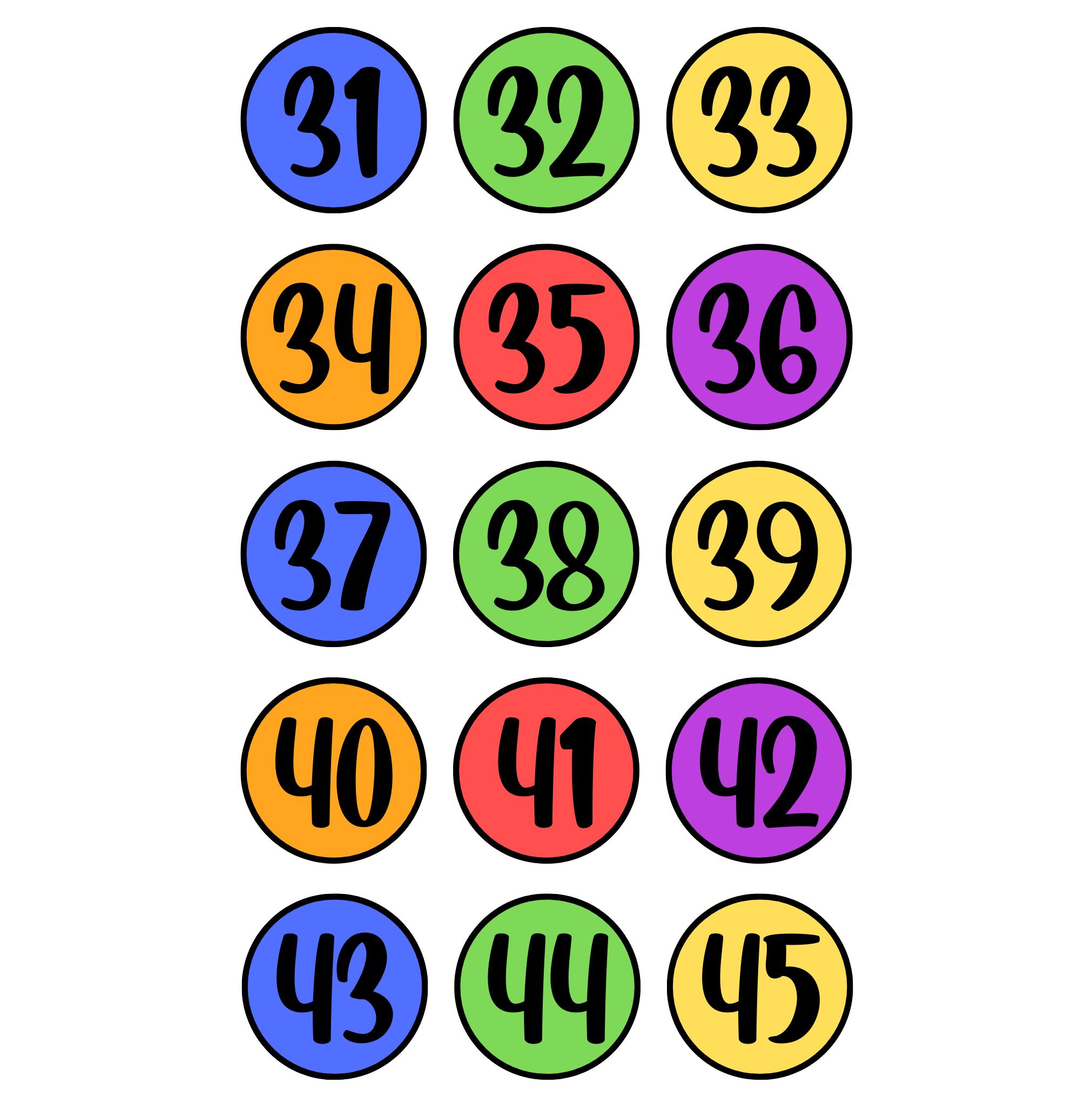 Small Number Labels 1-100 Printable Bright Colors, Round Number Labels ...