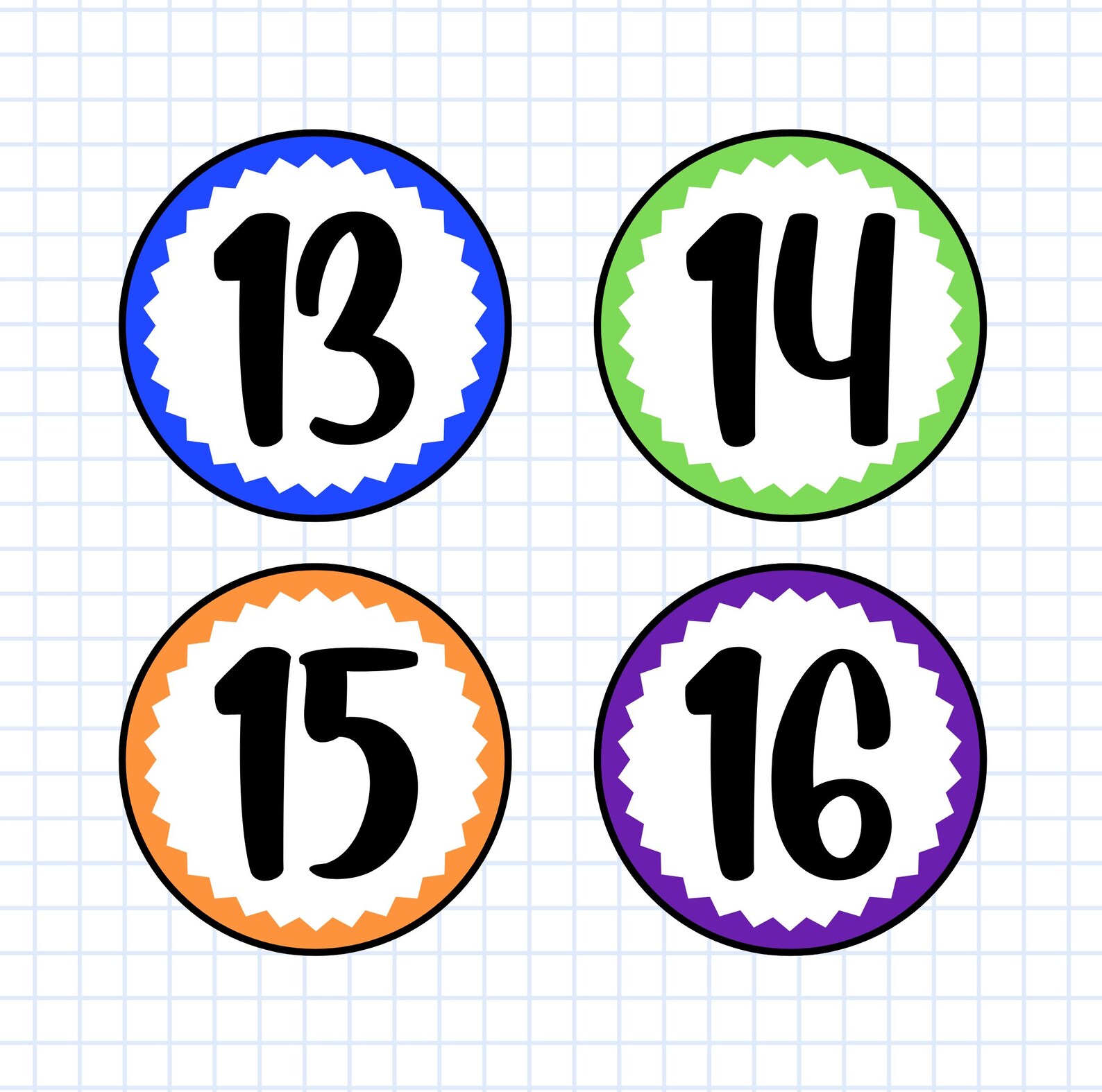 Number Labels Bright Colors, Round Number Labels, Circle Number Tags ...