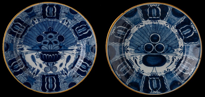 Delft A Set of Two Peacock Design Delftware Hand-painted Large Dishes ...
