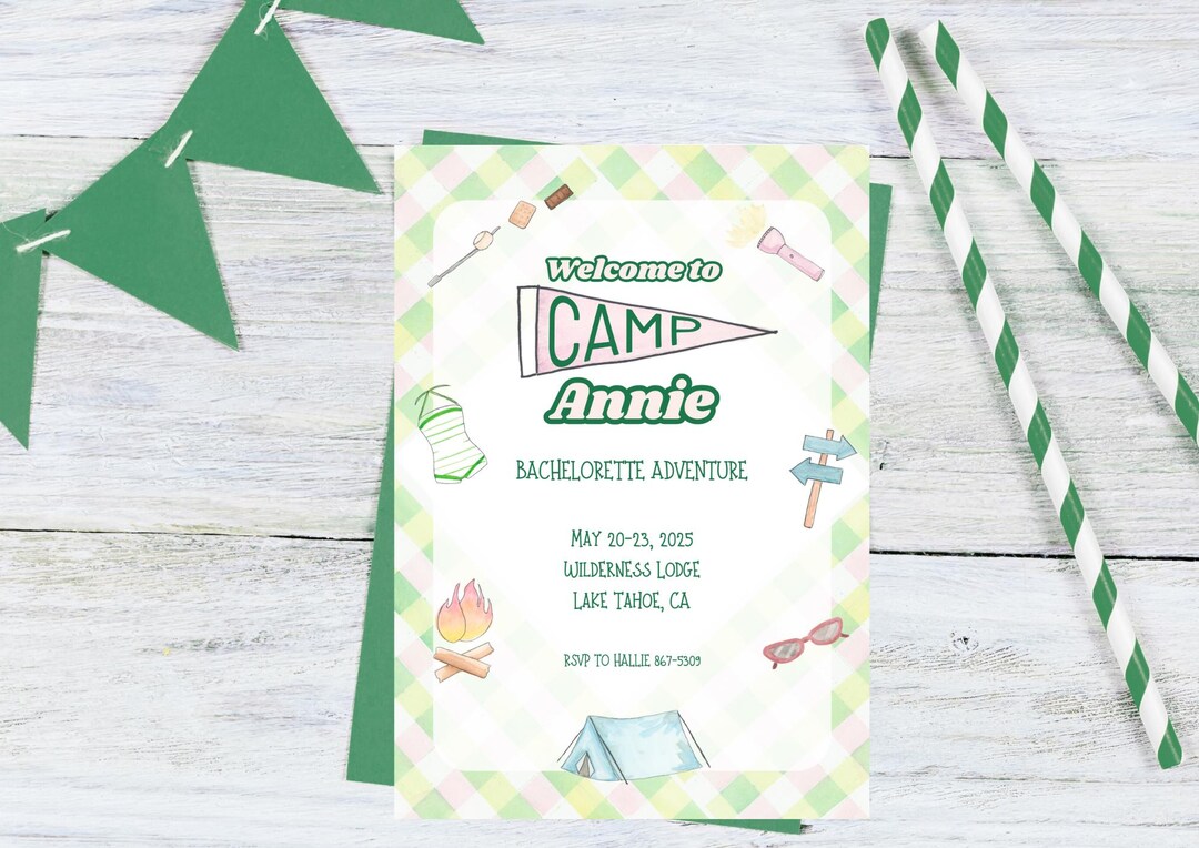 Camp Bachelorette Invitation & Itinerary, Editable Camping Bachelorette ...