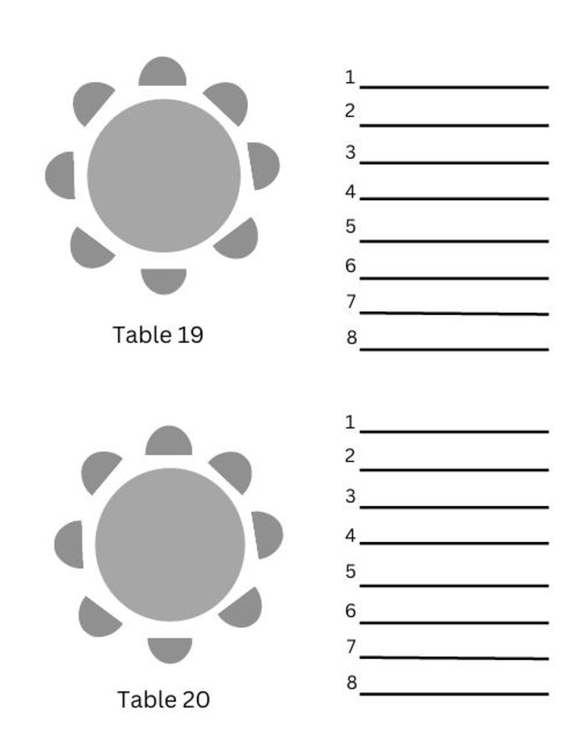 Elegant Seating Arrangement Templates | Digital Printable Pdfs | Round ...