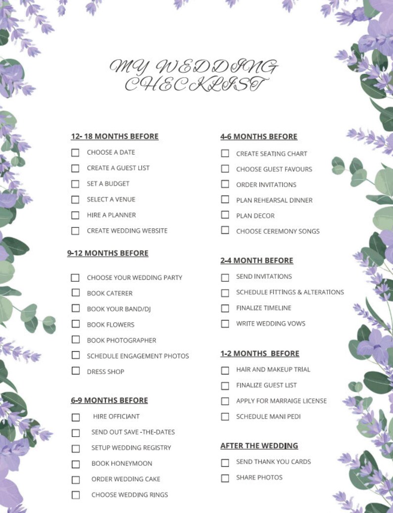 Wedding Checklist - Etsy