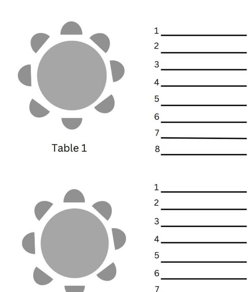 Elegant Seating Arrangement Templates | Digital Printable Pdfs | Round ...