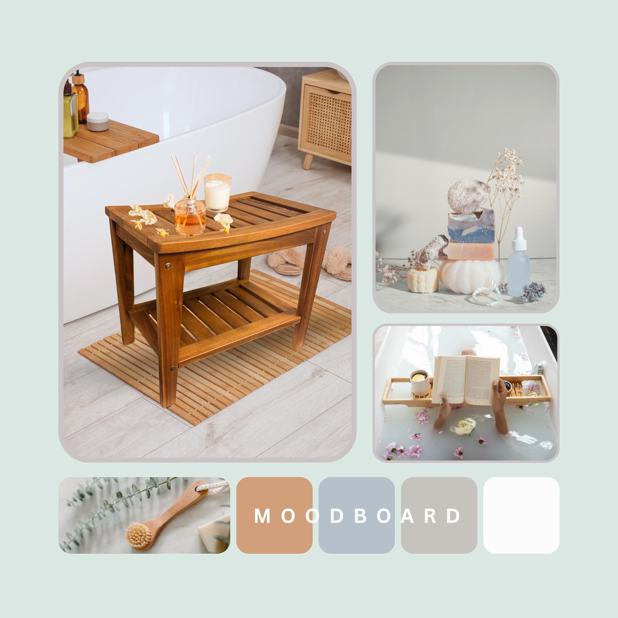 Acacia Shower Bench With Shelf 21 Inch, Wood Shower Stool & Spa, Bath ...