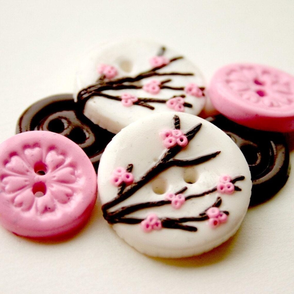 Cherry Blossoms (handmade Buttons Set of 6) - Etsy