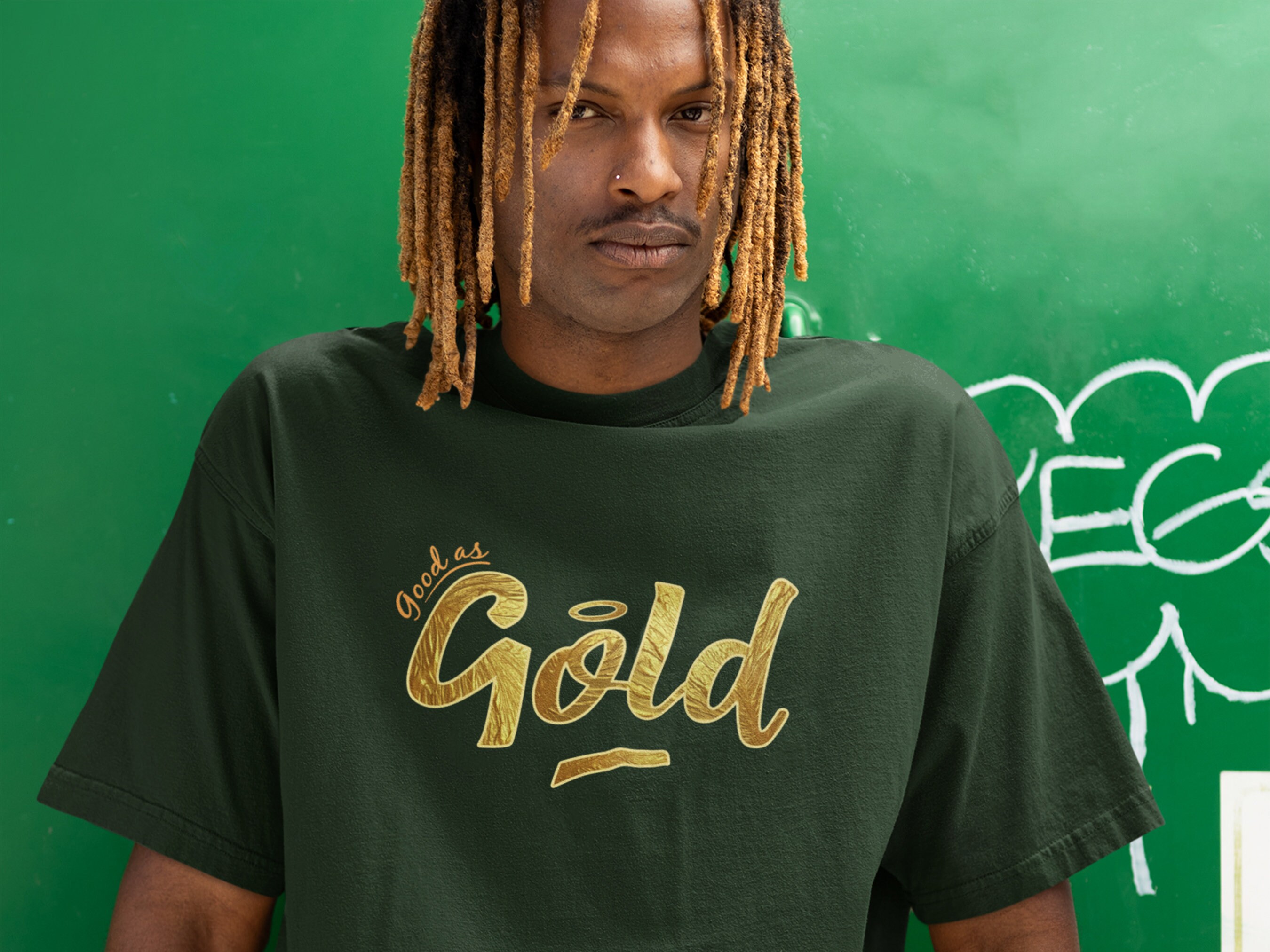 Vintage Style Good as Gold T-shirt, Unique Gold Leaf Effect Tee Design ...