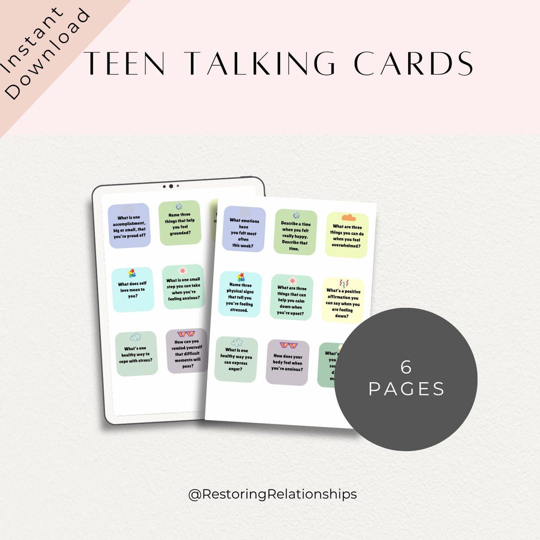 Teen Conversation Starter Cards: Mental Health Therapy Tool (PDF ...