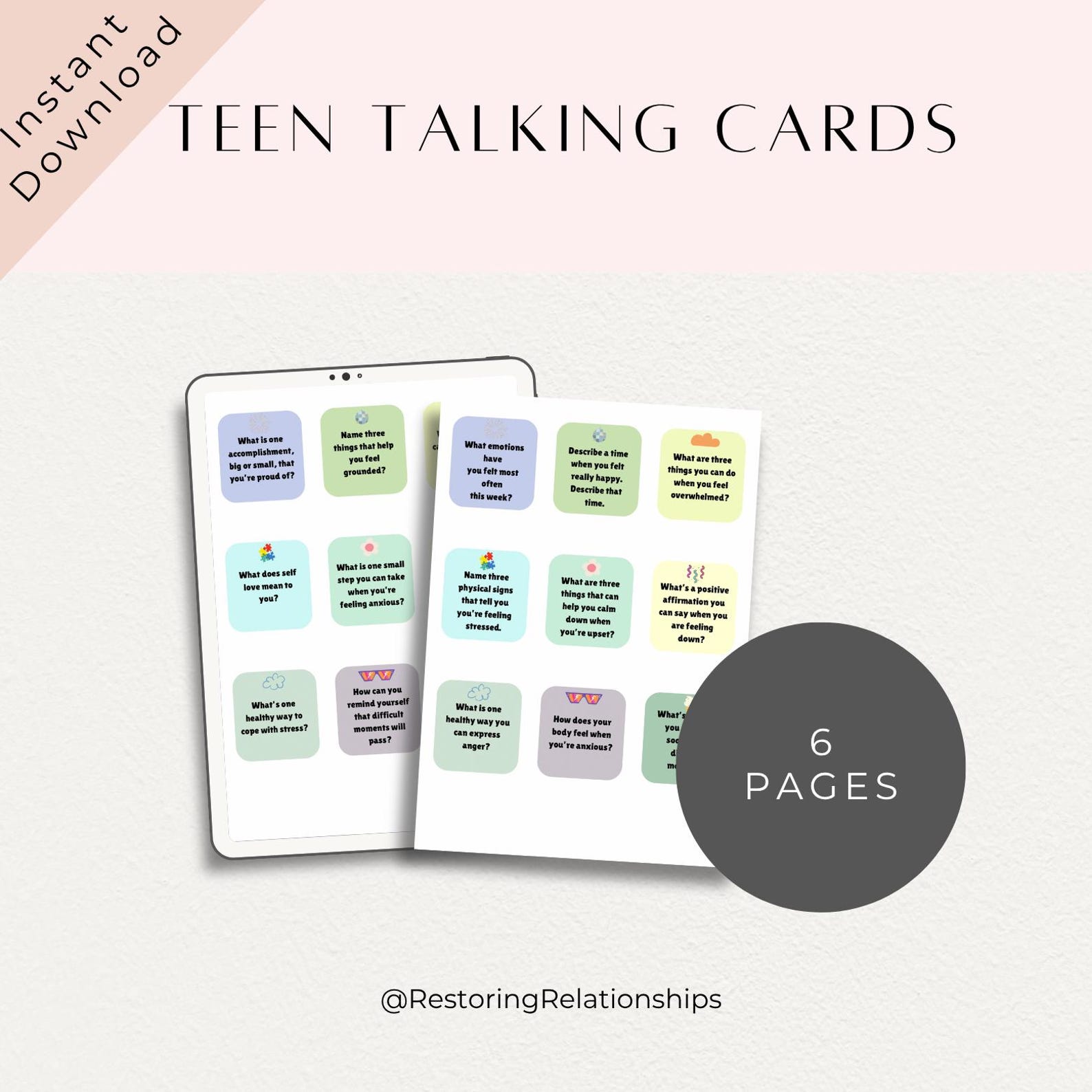 Teen Conversation Starter Cards: Mental Health Therapy Tool (PDF ...