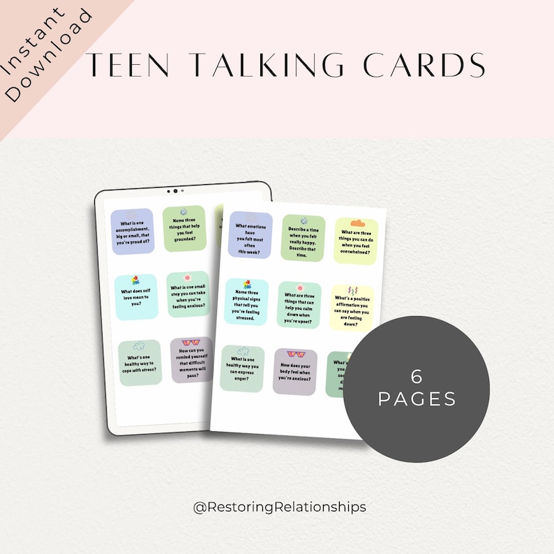 Teen Conversation Starter Cards: Mental Health Therapy Tool (PDF ...
