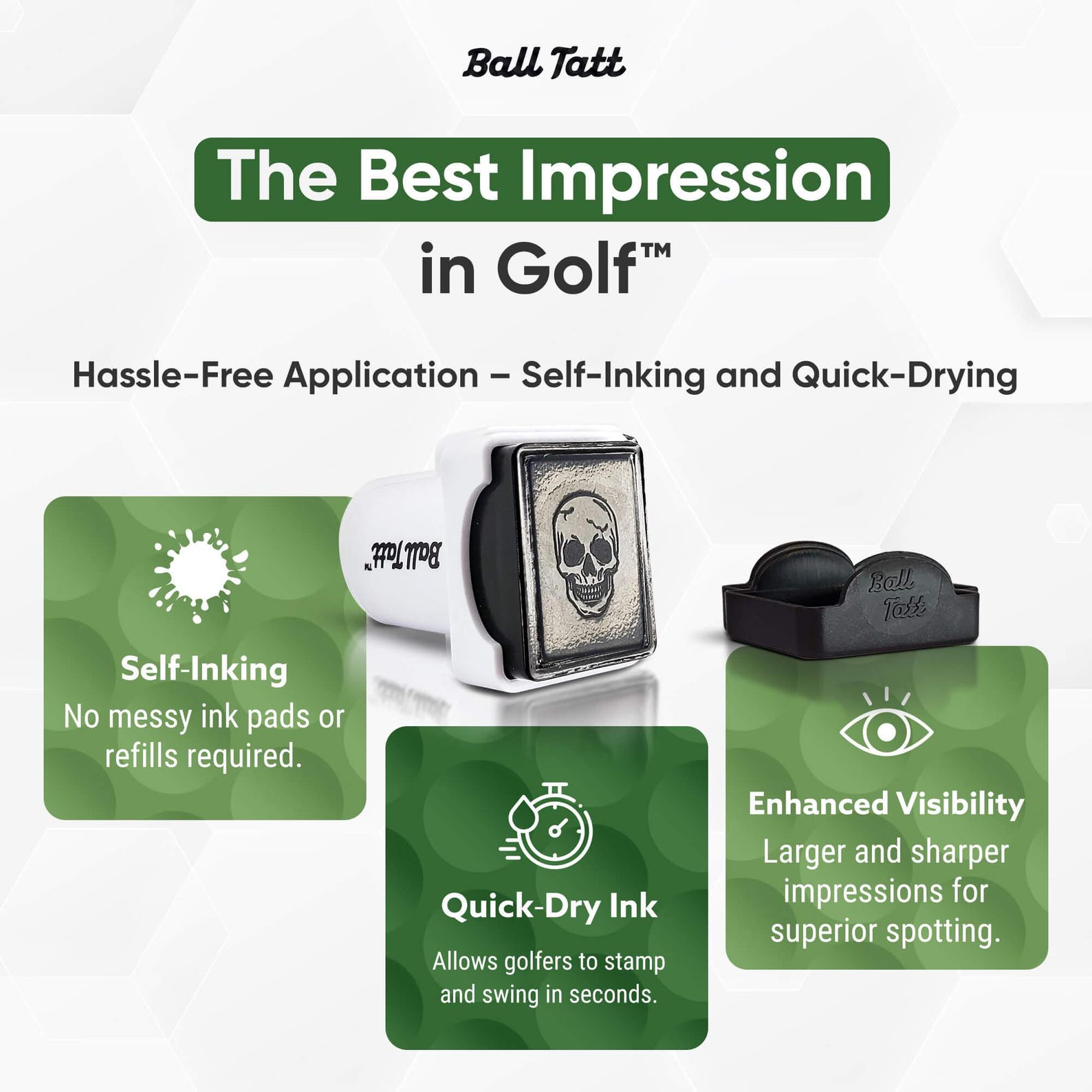 Ball Tatt - Skull Golf Ball Stamp Self Inking - Permanent Ink, Quick ...