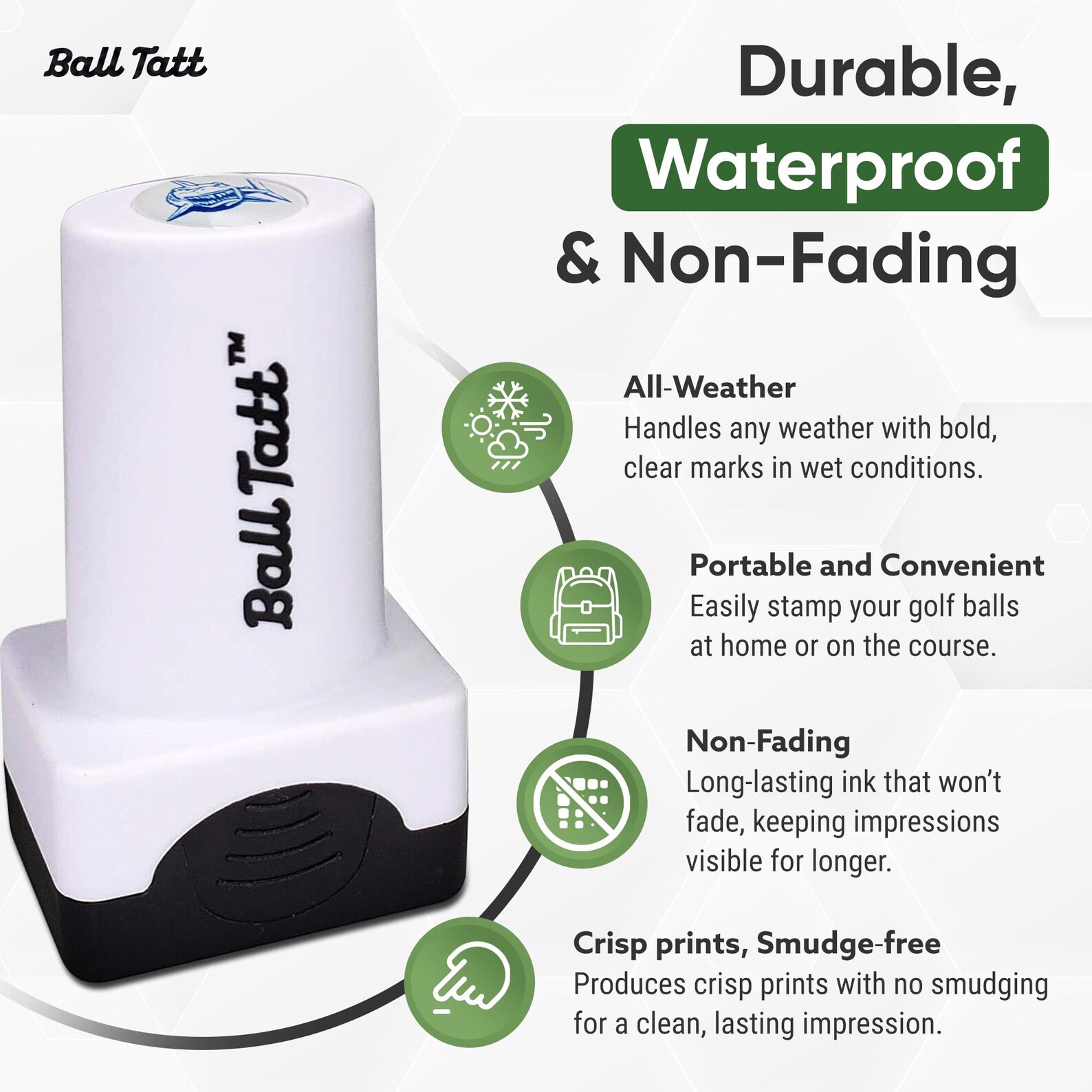 Ball Tatt - White Shark Golf Ball Stamp, Golf Ball Stamper, Self-inking ...