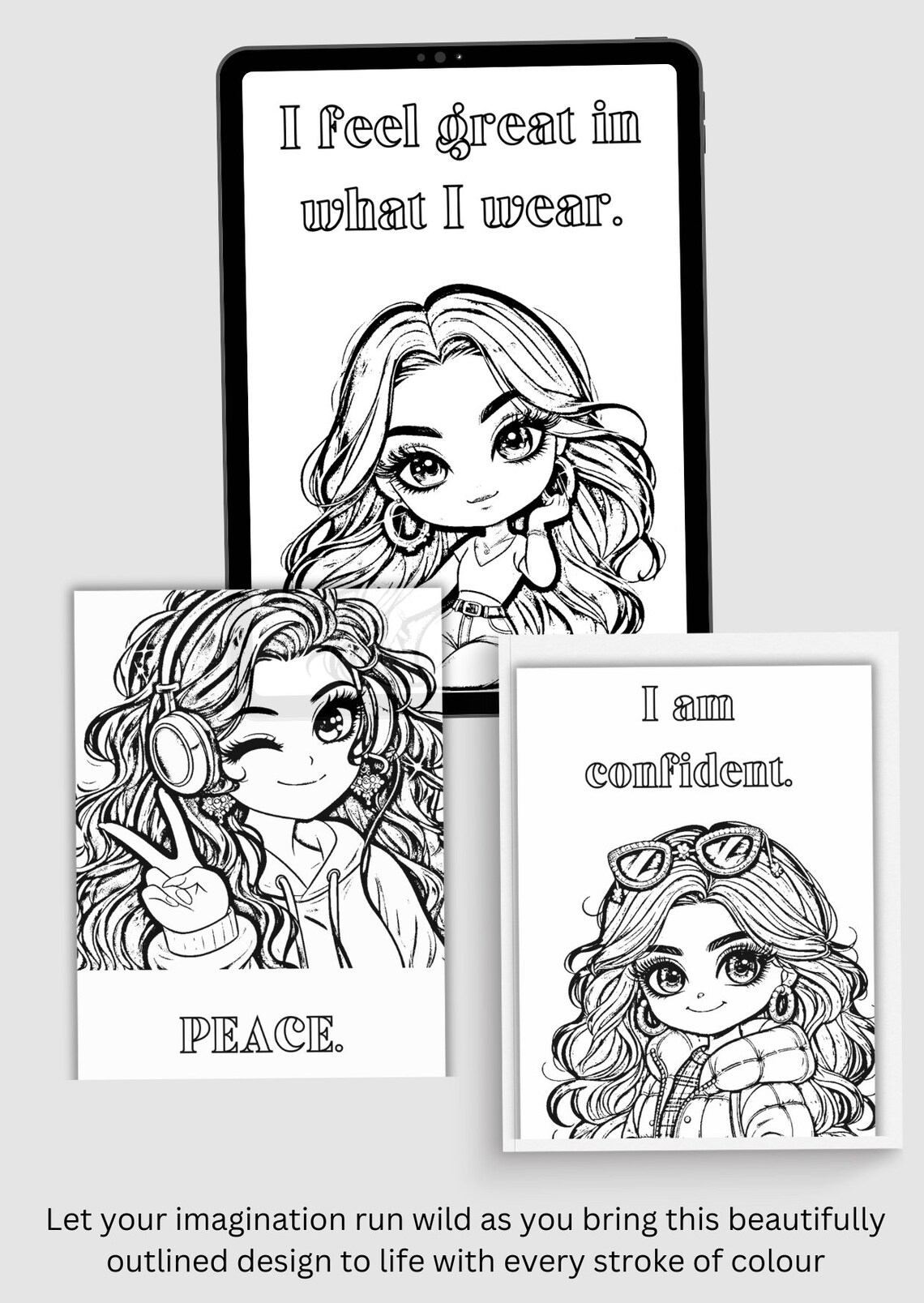 Chibi Positive Affirmation Coloring Pages | Digital Download | Cute and ...