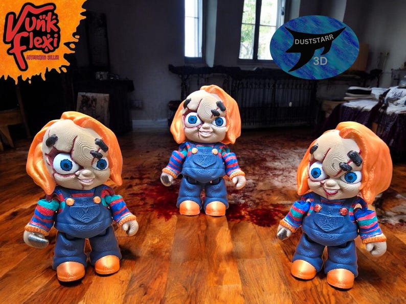 Hand-painted 3D Printed Chucky Figurine, Articulated Horror Fidget Toy ...