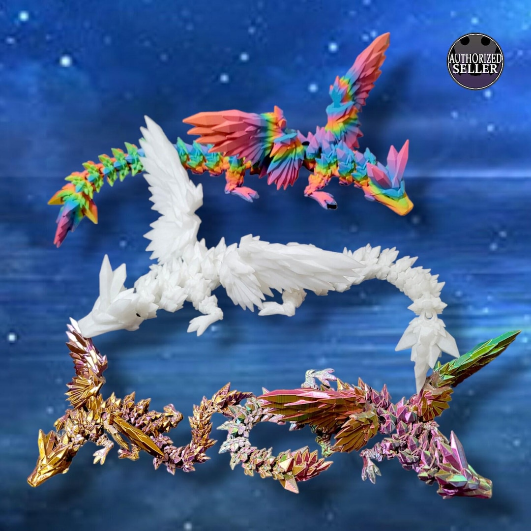 3d Printed Winged Crystal Dragon, Dragon Fidget Toy, Flexi Dragon, 3d ...