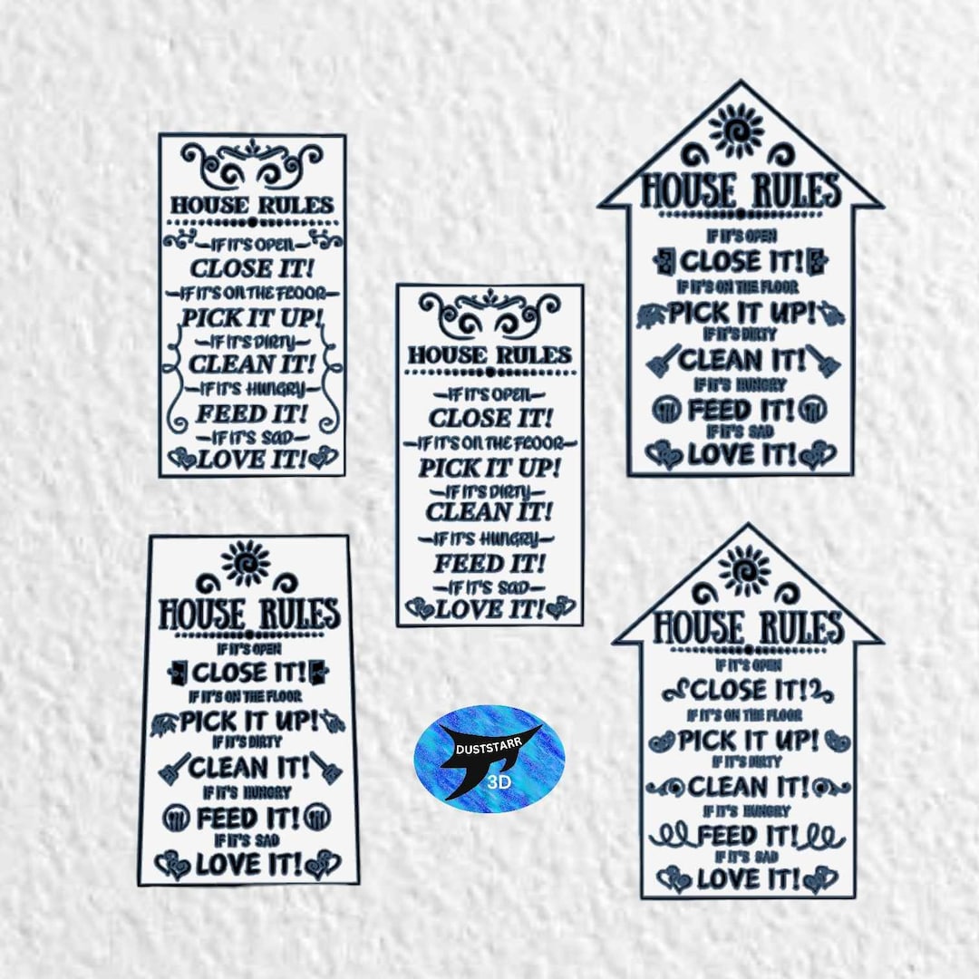 5 Versions House Rules, Funny Wall Art, Sign Stl, Dual Extruder STL, 3D ...