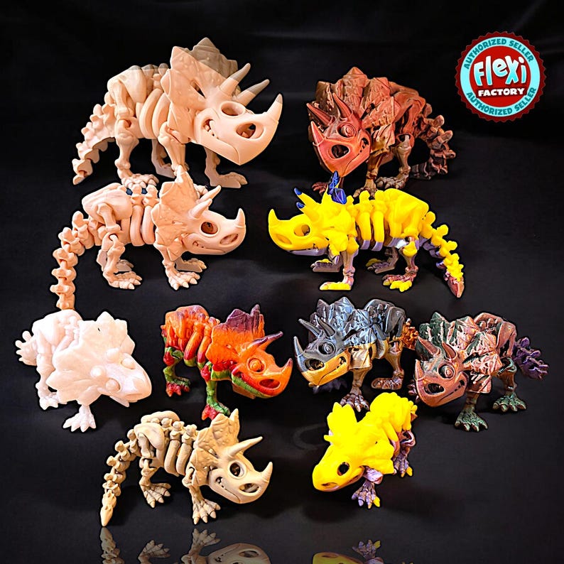 3D Printed Articulated Triceratops Skeleton, Dinosaur Fidget Toy - Etsy