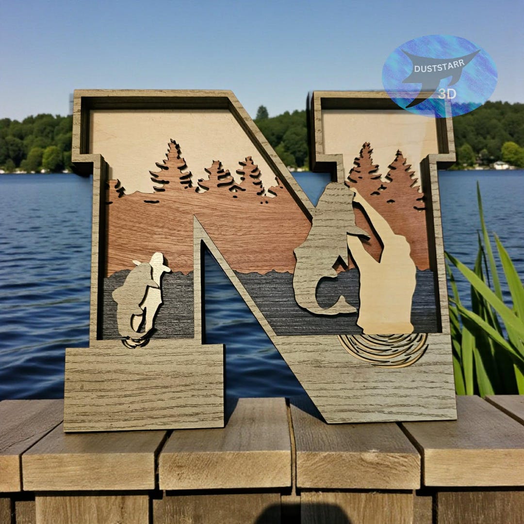 Letter N Fishing Scene, Laser Cut SVG File (digital Download) - Etsy
