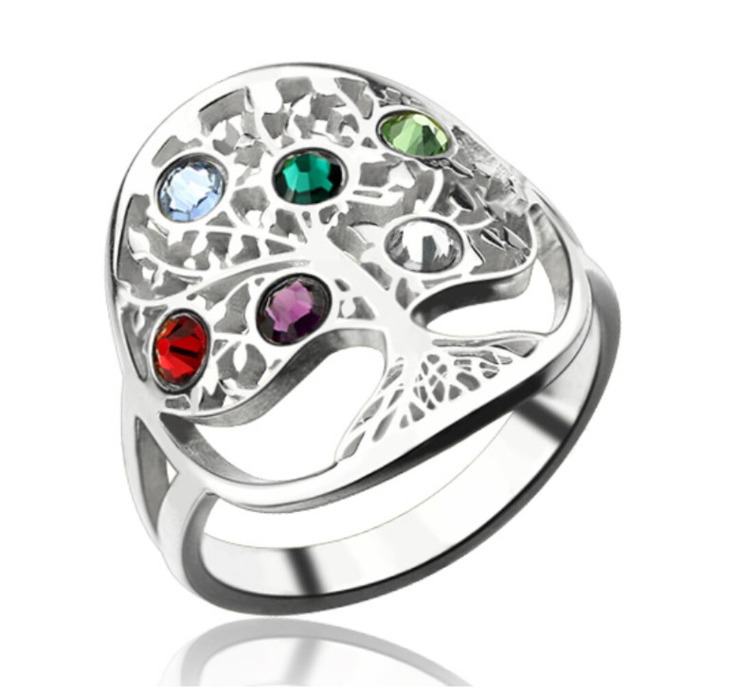 Custom Family Tree Birthstone Ring – Personalized Tree of Life Ring ...