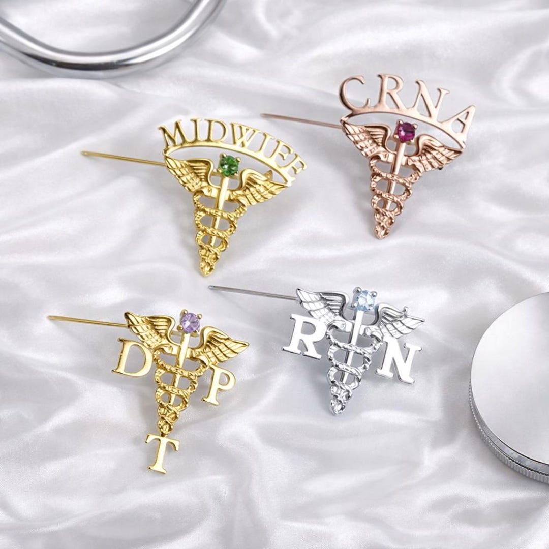 Custom Nursing Graduation Caduceus Pin, Birthstone Medical Brooch ...