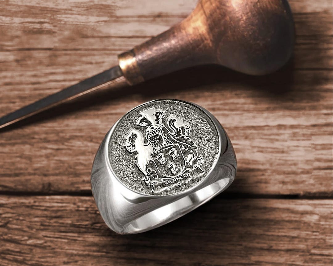 Custom Wax Seal Family Signet Ring, Sterling Silver Coat of Arms Ring ...
