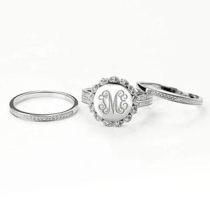 Sterling Silver Square Monogram Rings, Stackable Initial Rings ...