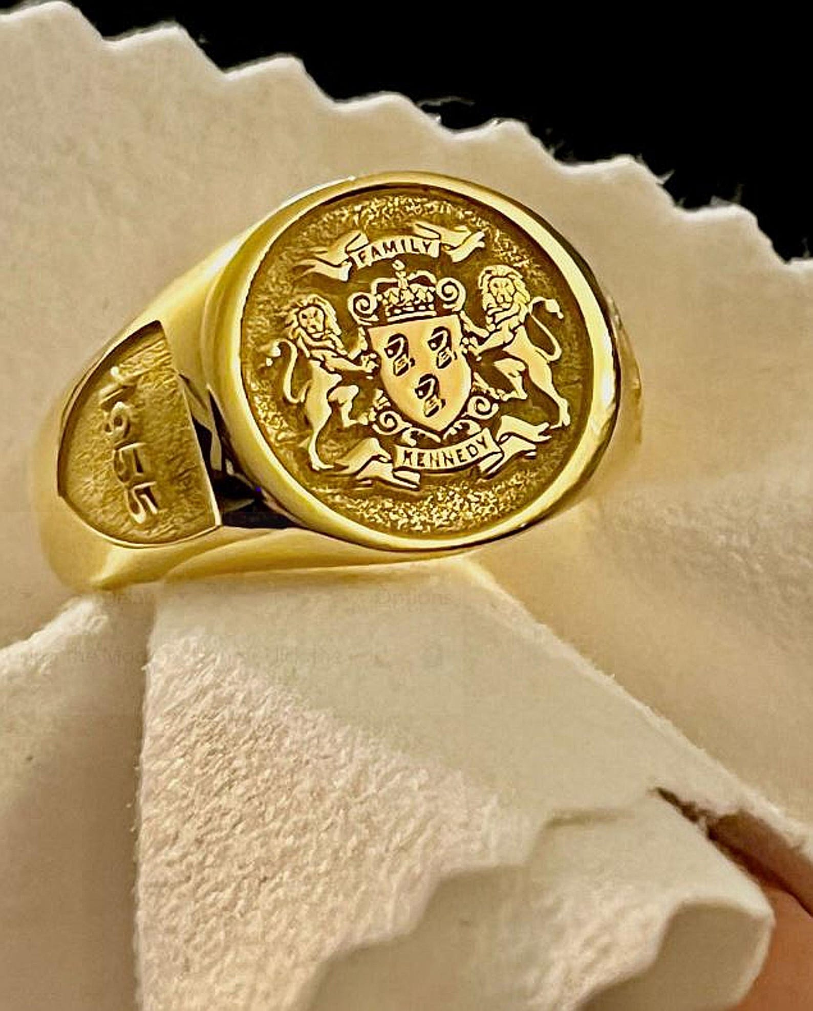 Engraved Family Crest Signet Ring | Custom Wax Seal Ring With Side ...