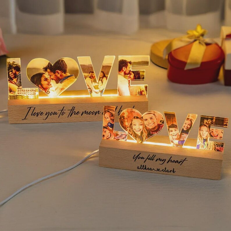 Personalized Couple Photo LED Night Light, Custom Acrylic Picture Lamp ...