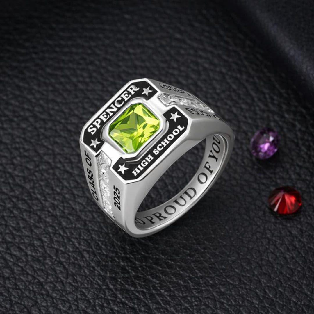 Square Graduation Ring 2026, Custom Class Ring With Birthstone ...