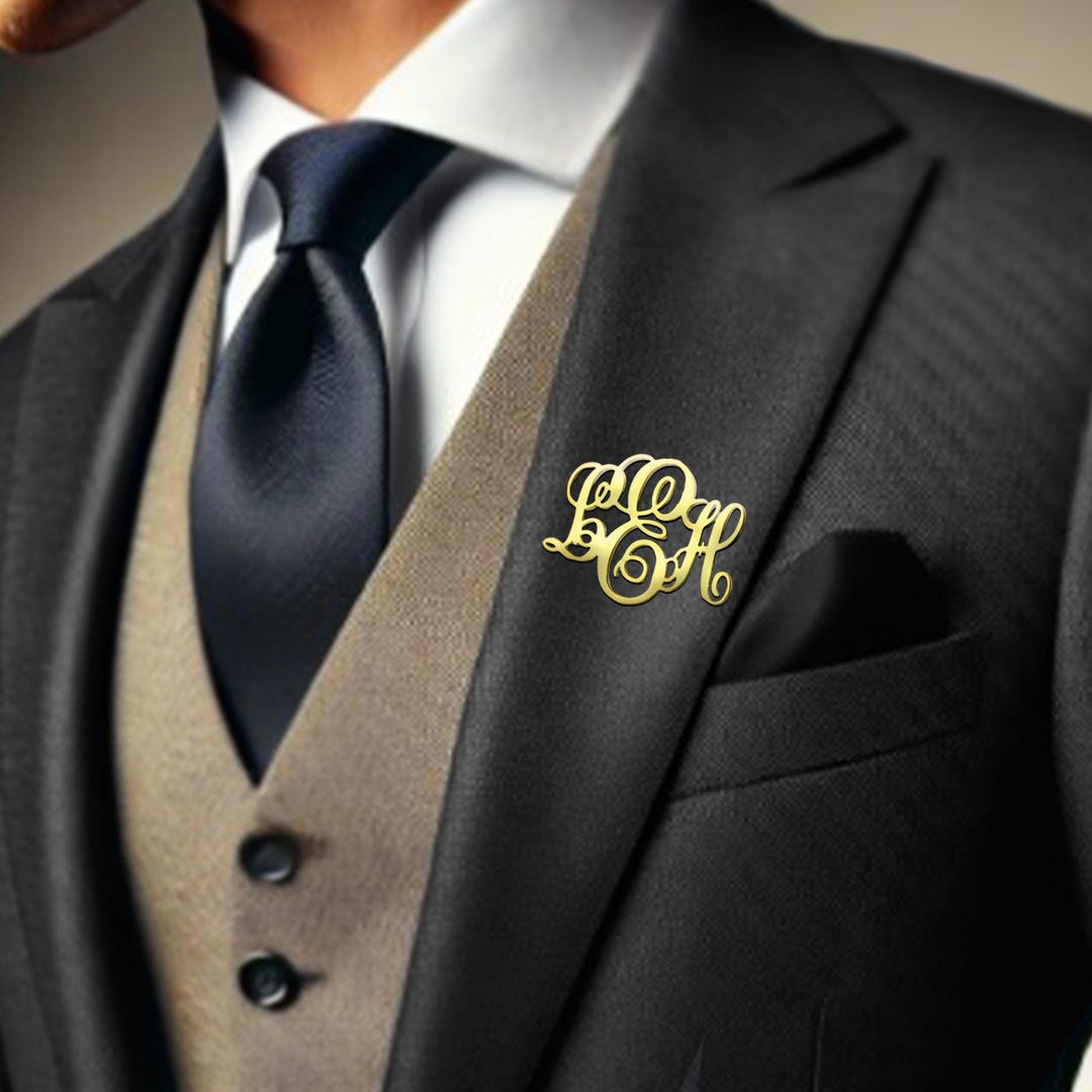 Gold Monogram Lapel Pin | Custom Initial Brooch | Best Man & Dad Gift ...