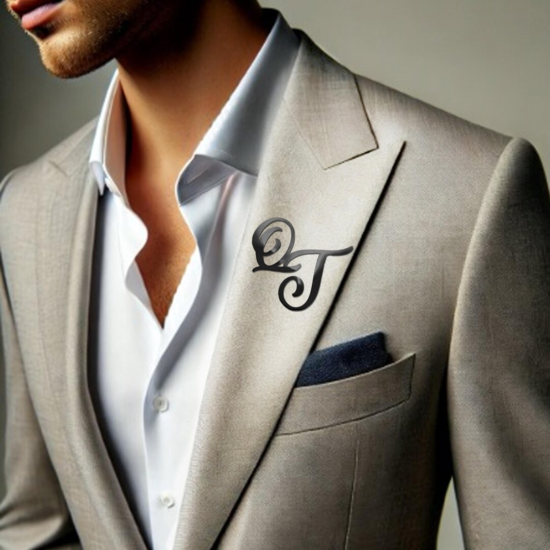 Personalized Black Monogram Lapel Pin | Custom Initial Brooch for Men ...