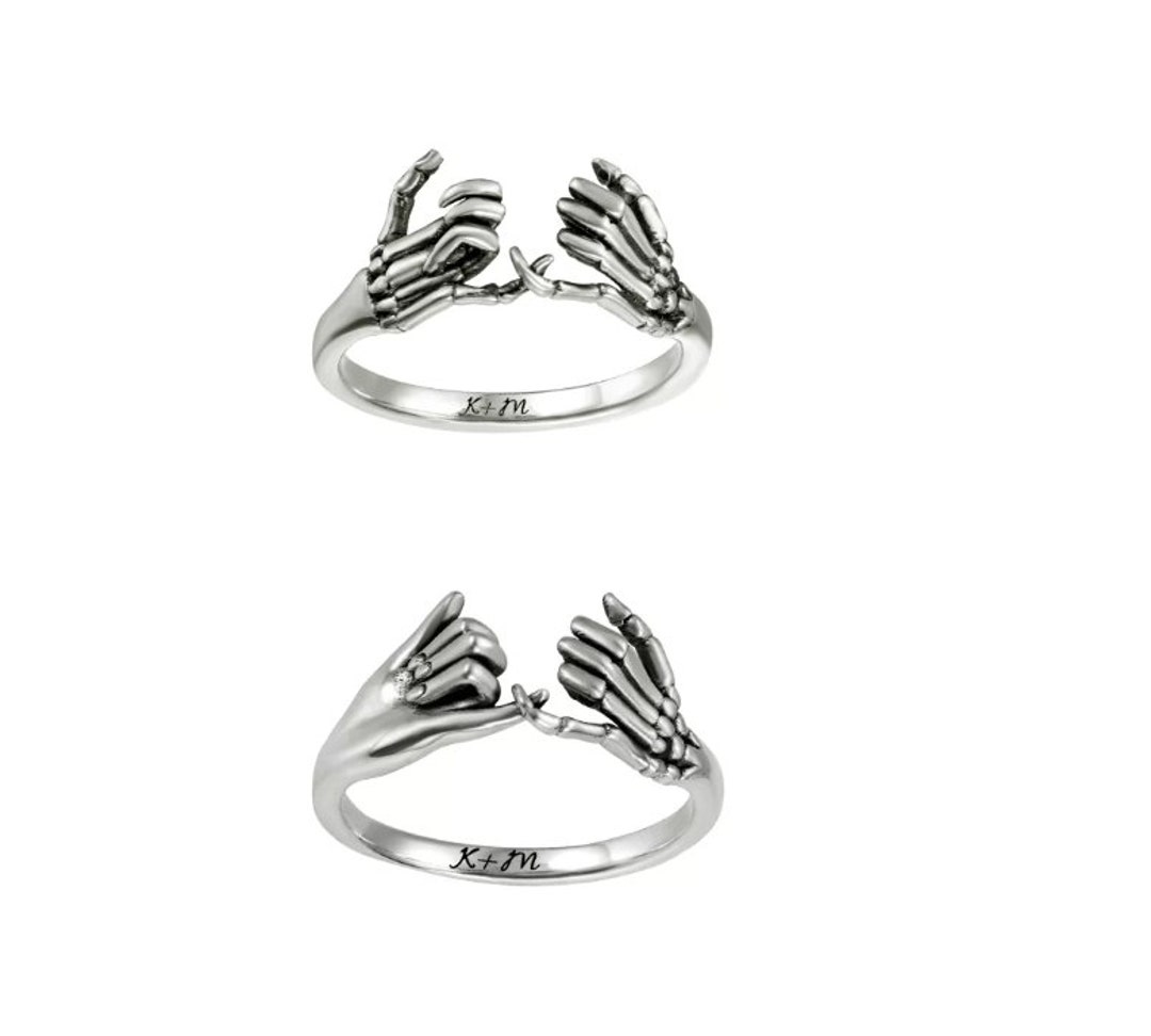 Skeleton Hand Pinkie Promise Ring Personalized Engraving, Matching ...