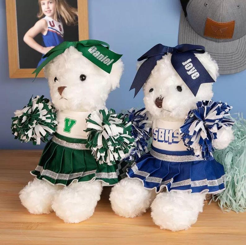 Personalized Name Cheerleader Bear Plush - Cheerleading Plush Teddy Bear W/ Name, School, or ...