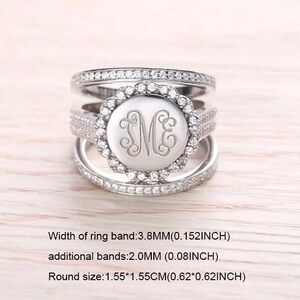 Sterling Silver Square Monogram Rings, Stackable Initial Rings, Monogram Jewelry Set, Hexagon CZ ...