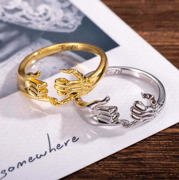 Skeleton Hand Pinkie Promise Ring Personalized Engraving, Matching ...