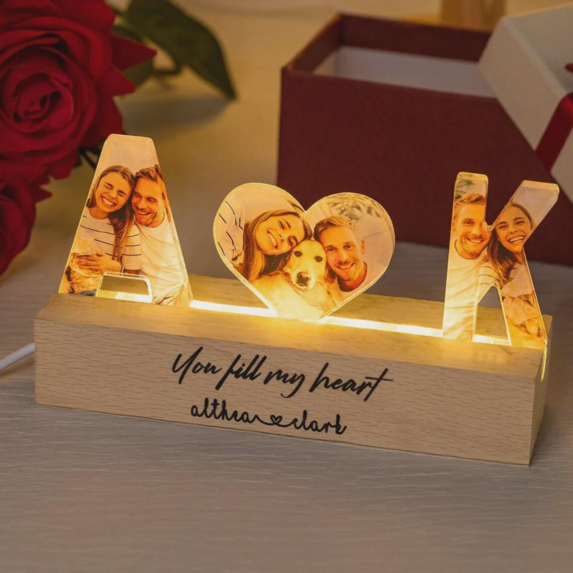 Personalized Couple Photo LED Night Light, Custom Acrylic Picture Lamp ...