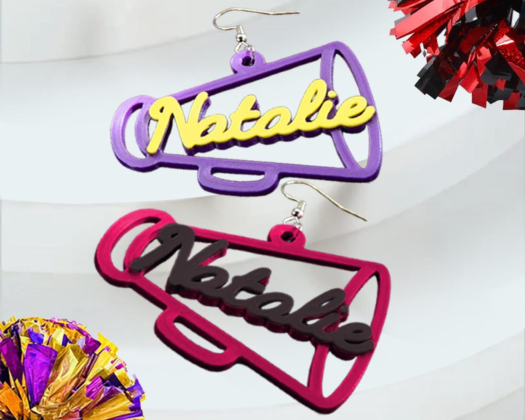 Personalized Name Cheer Megaphone Earrings Custom Cheerleader Jewelry ...