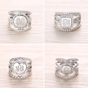 Sterling Silver Square Monogram Rings, Stackable Initial Rings ...
