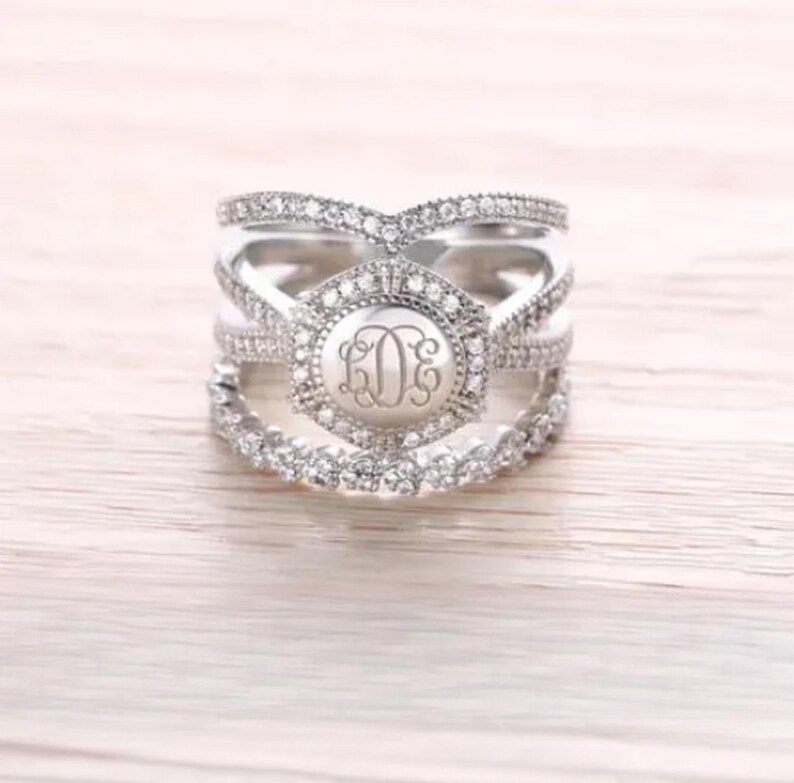 Sterling Silver Monogram Ring, Stackable Monogram Ring, Custom Initial ...