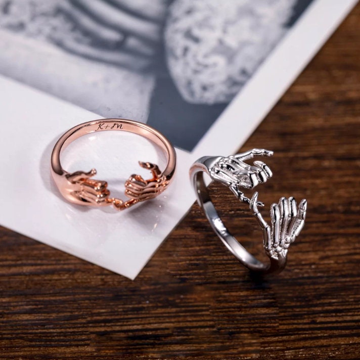 Skeleton Hand Pinkie Promise Ring Personalized Engraving, Matching ...