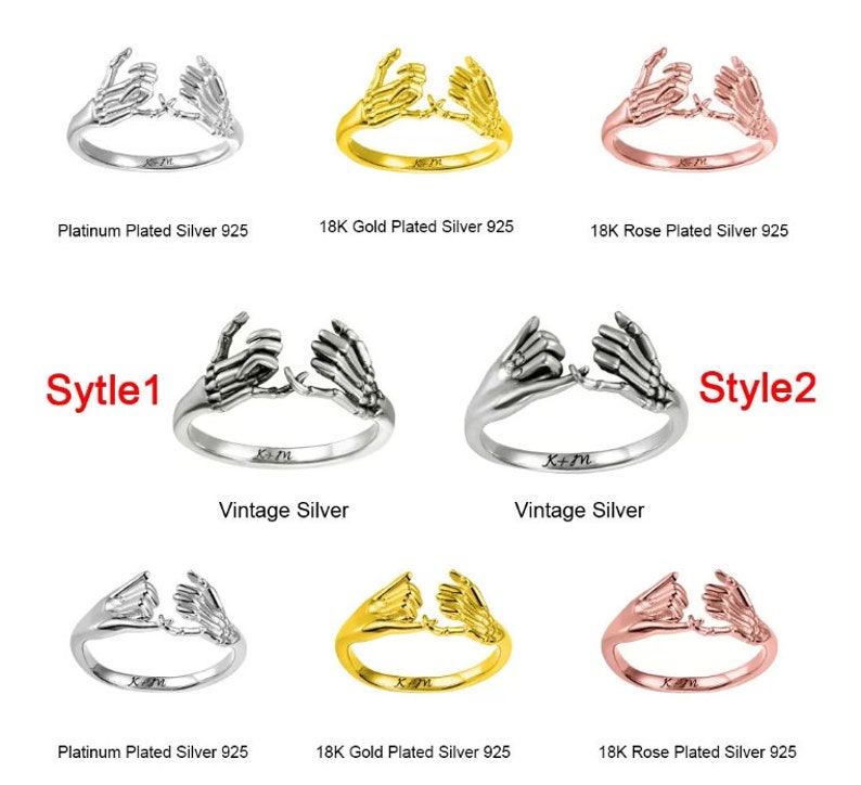 Skeleton Hand Pinkie Promise Ring Personalized Engraving, Matching ...