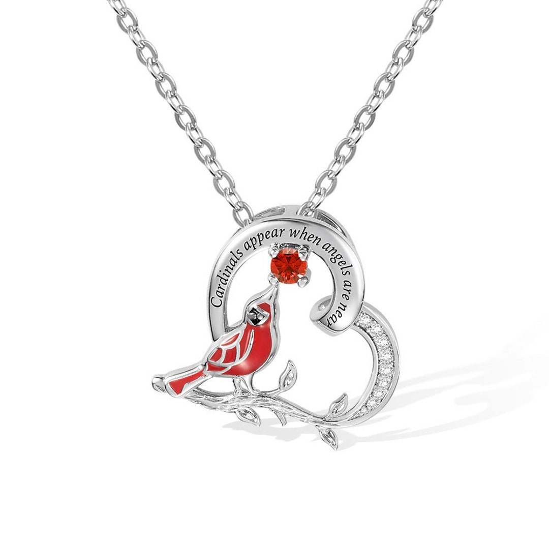 Cardinal Necklace - Custom Name & Birthstone Red Cardinal Pendant ...