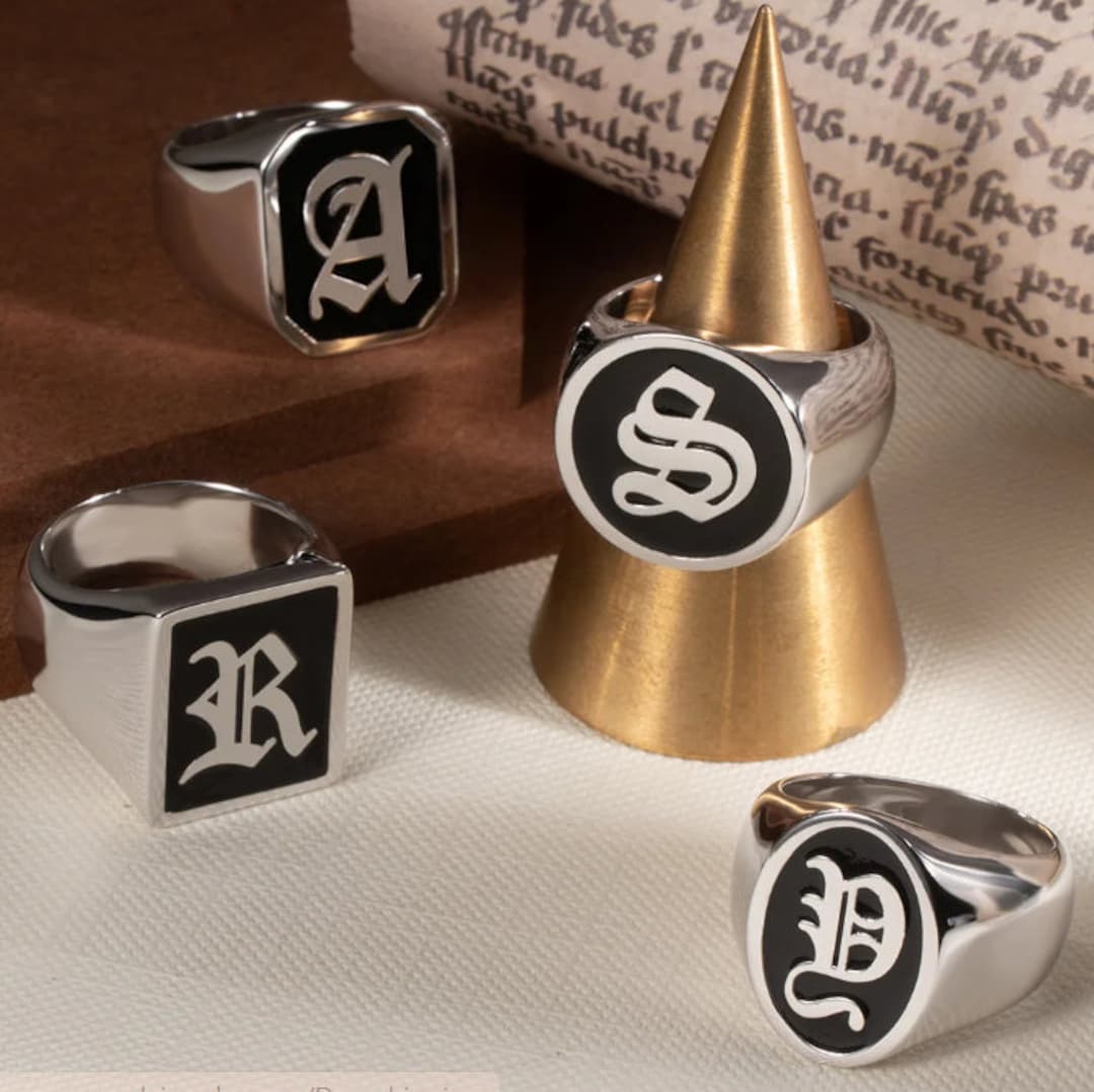 Custom Initial Sterling Silver Signet Ring | Vintage Monogram Ring for ...
