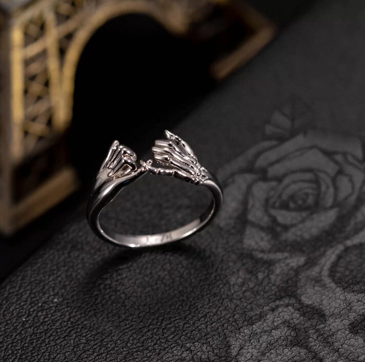 Skeleton Hand Pinkie Promise Ring Personalized Engraving, Matching ...
