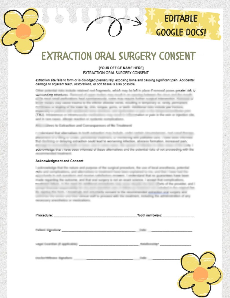 Dental Office Extraction Oral Surgery Consent, Digital Download ...