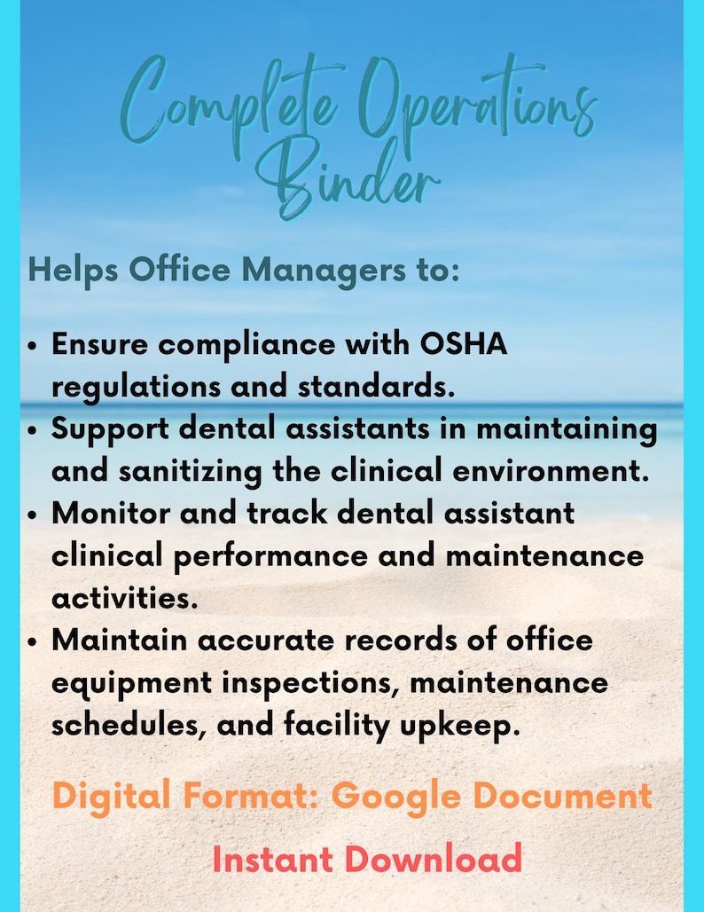 Dental Office Operations Binder- Clinical Maintenance Logs, Cleaning ...